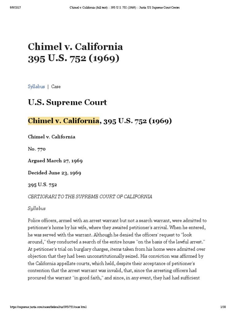 Chimel v. California (Full Text) - 395 U.S | PDF | Search And Seizure ...