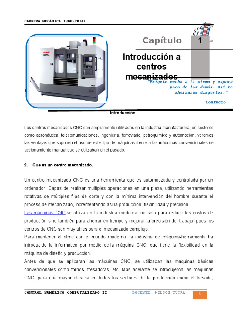 UNIDAD 1 Introduccion A Centro Mecanizados | PDF | Control numerico | Mecanizado