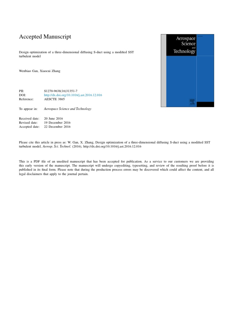 Design Optimization Of A Three Dimensional Diffusing S Duct Using A Modified Pdf Fluid