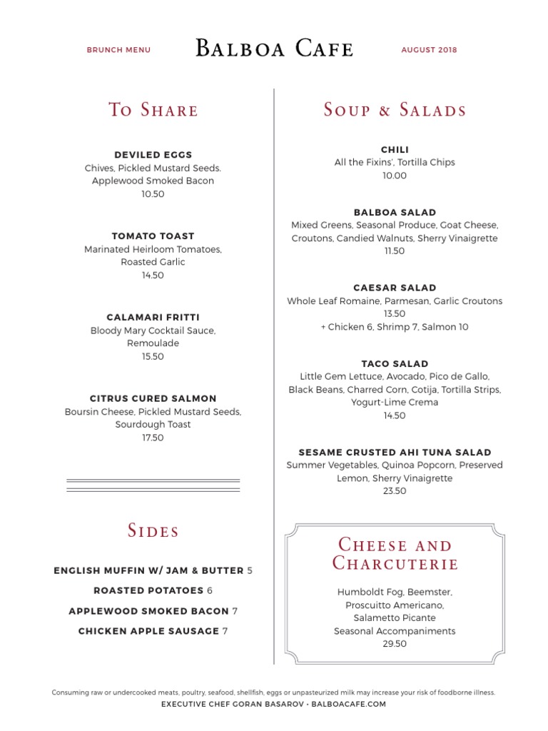 Balboa Cafe Brunch Menu | PDF