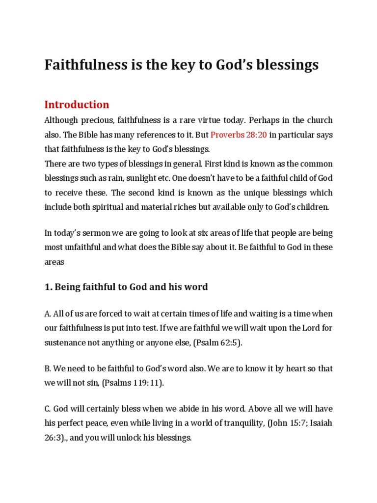 Faithfulness Is The Key To God | PDF | Tithe | Blessing