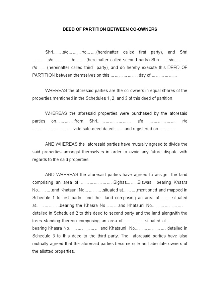 Deed Partition Between Co Owners | PDF | Deed | Law And Economics