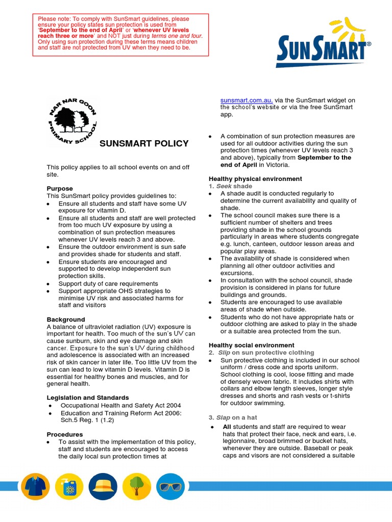 Sunsmart Policy: End of April in Victoria. Healthy Physical Environment ...