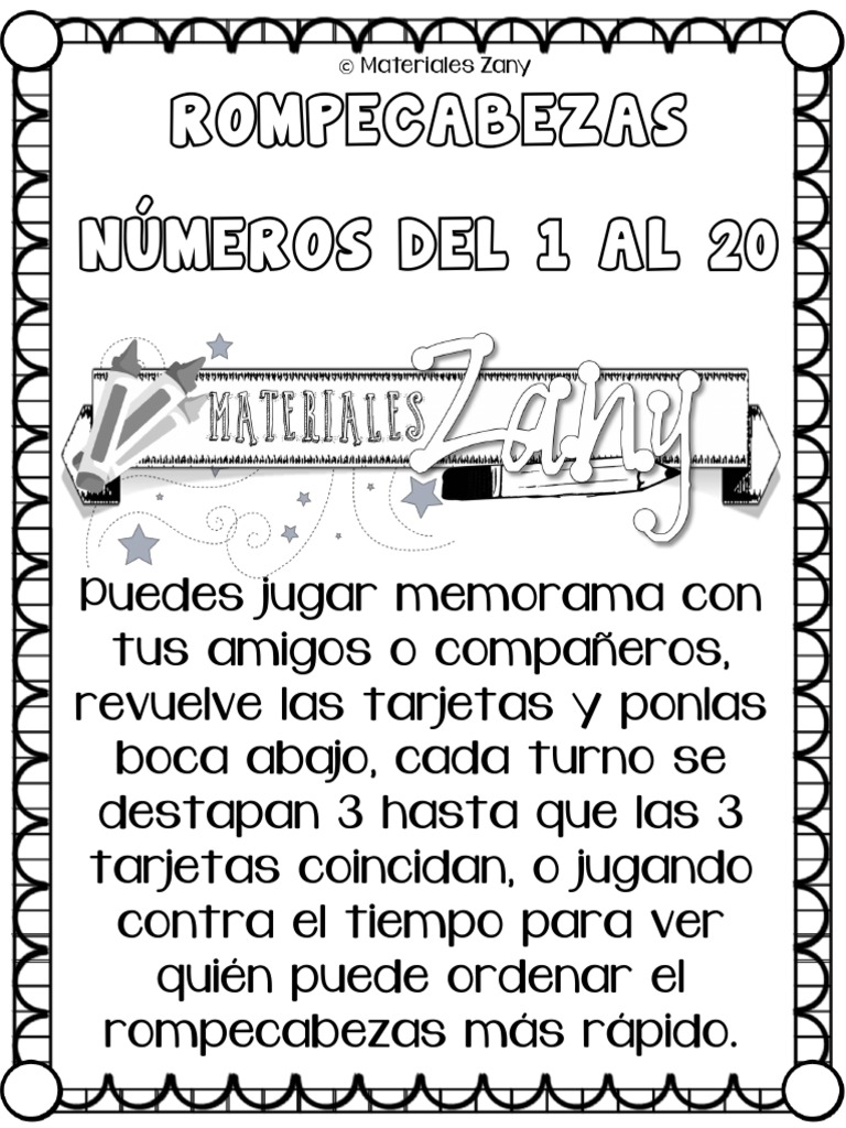 Rompecabezas de Números Del 1 Al 20 | PDF | Juegos de habilidad mental ...