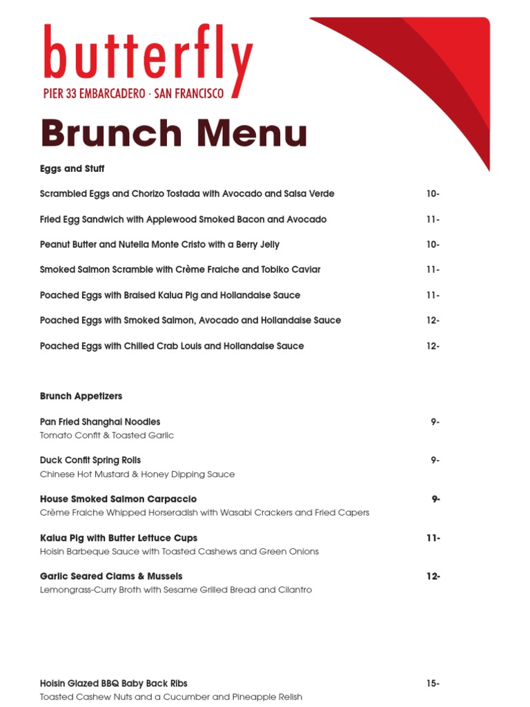 Butterfly Restaurant Brunch Menu | PDF | Salad | Sauce