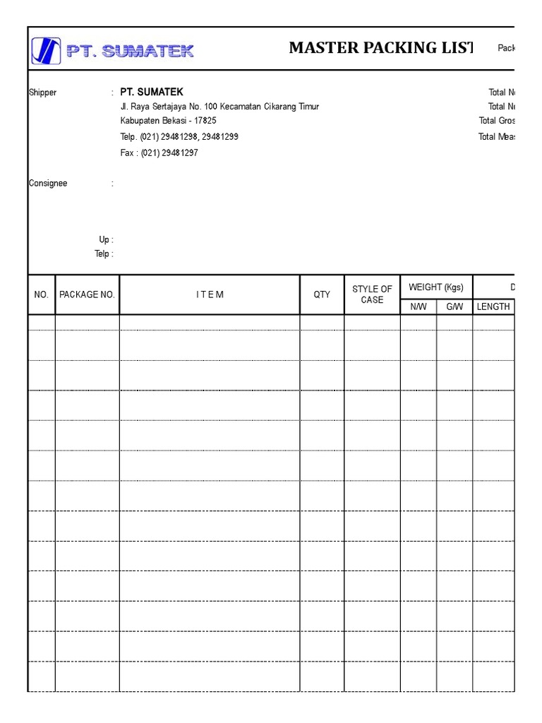 Master Packing List: Pt. Sumatek | PDF | Freight Transport | Trade