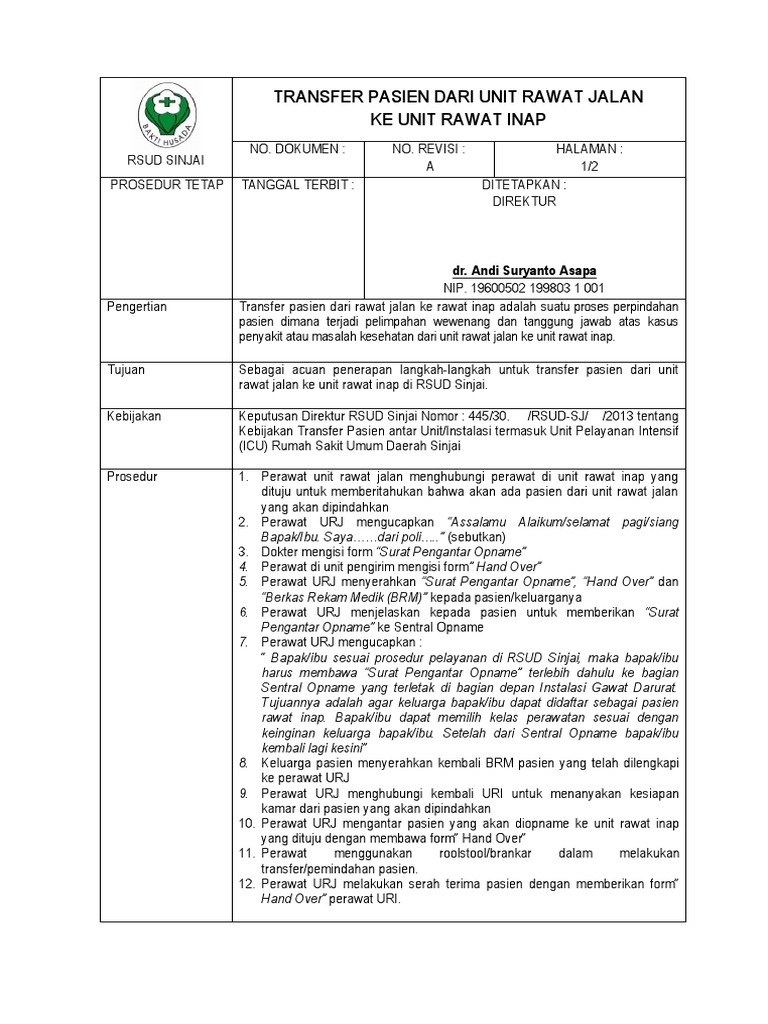 SPO Transfer Pasien | PDF