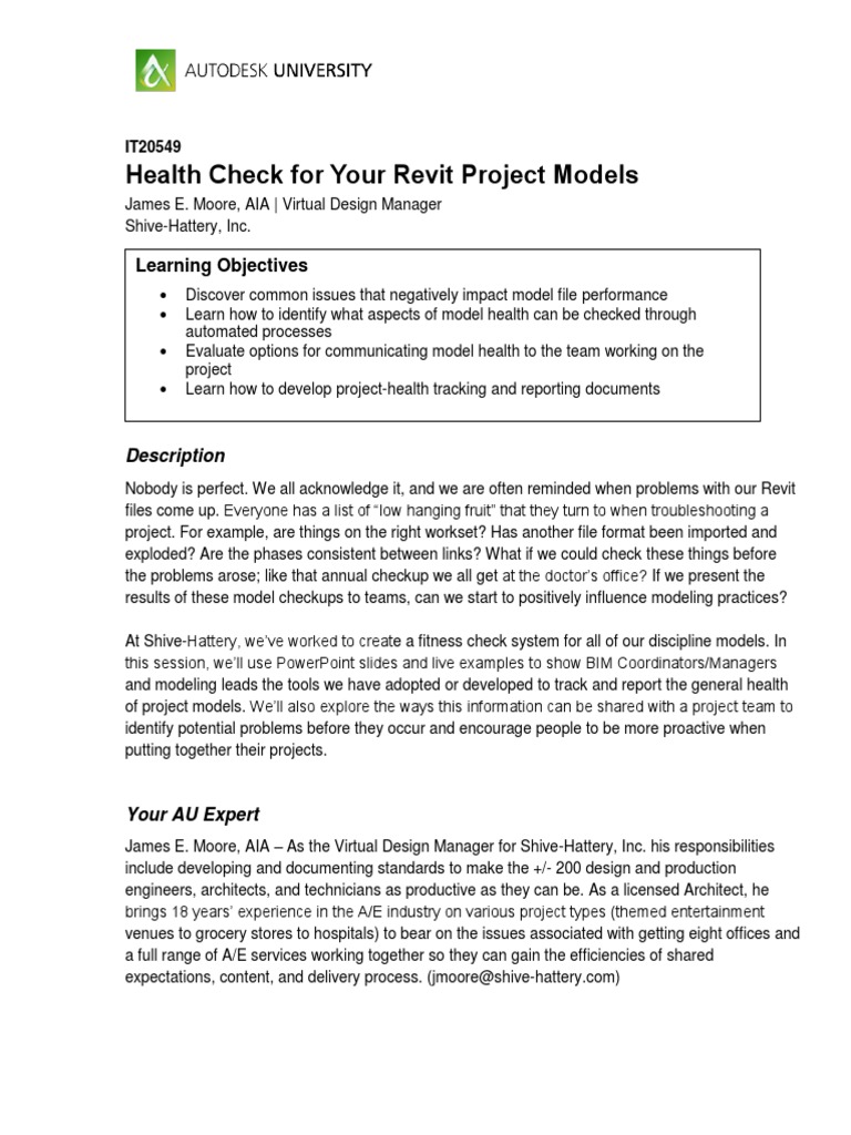 Revit Project Model Health Check | PDF | Autodesk Revit | Microsoft Excel Revit Project Model Health Check | PDF | Autodesk Revit | Microsoft Excel
