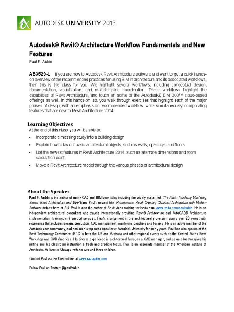 Autodesk Revit Architecture Workflow Fundamentals And New Features