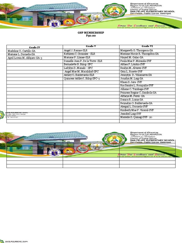 GSP Membership P50.00: Grade IV Grade V Grade VI | PDF