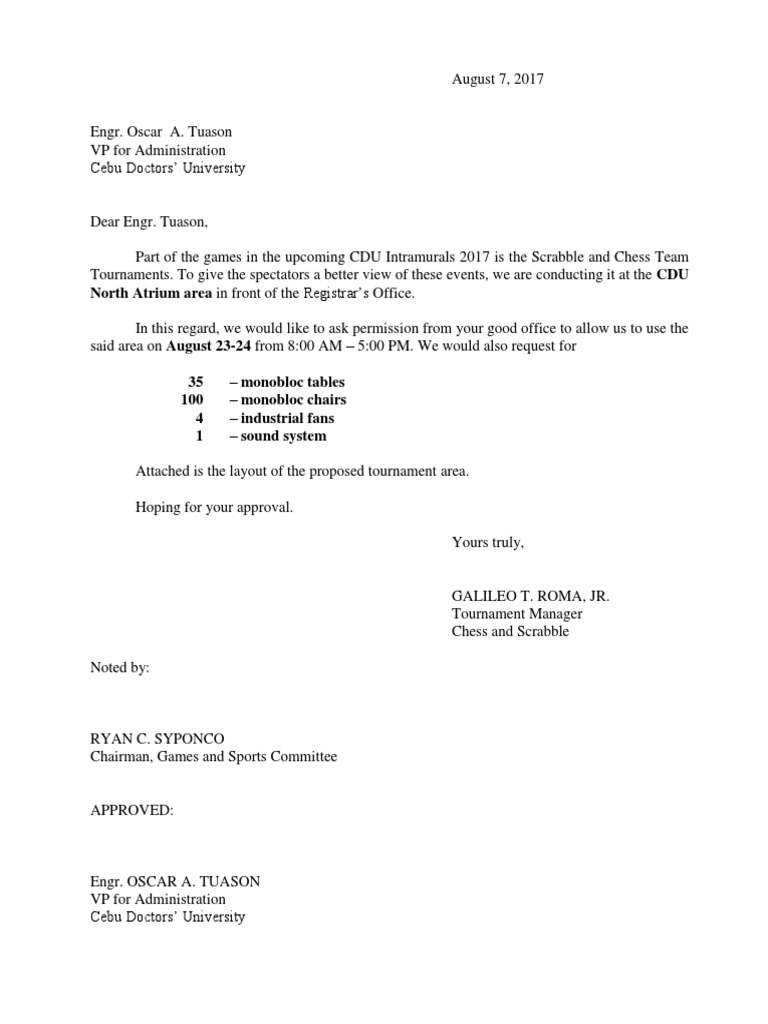 Letter Request For Venue 2017 | PDF