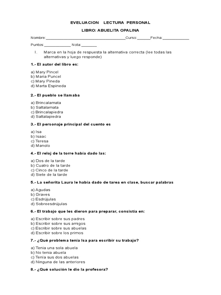 Prueba Abuela Opalina 1 | PDF | Ocio