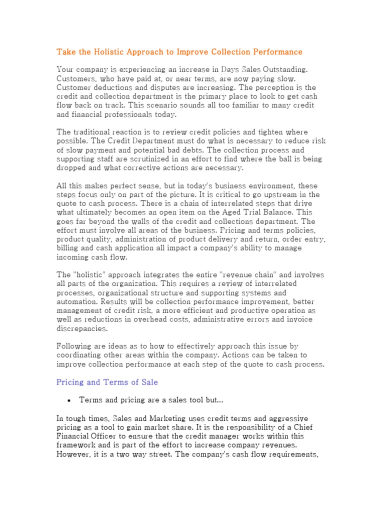 Approach To Improve Collection Performance | PDF | Invoice | Sales