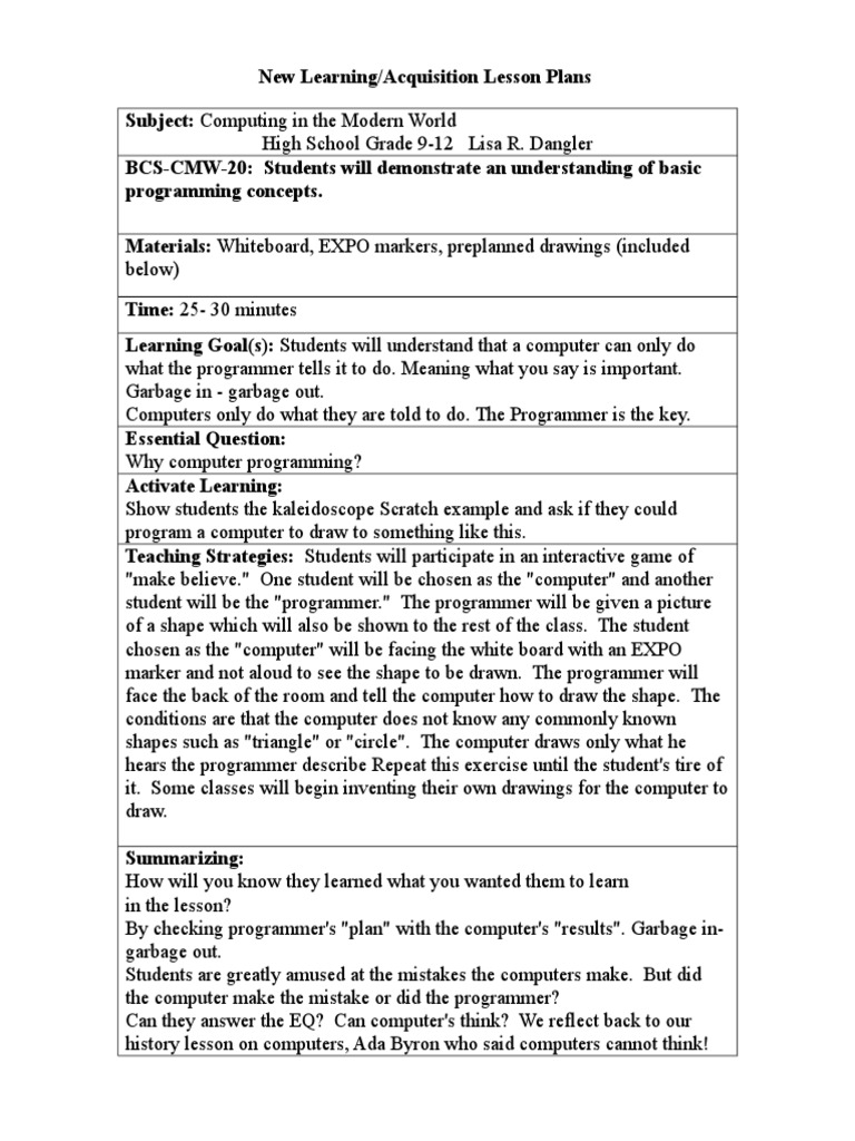 High School Programming Basics Lesson | PDF