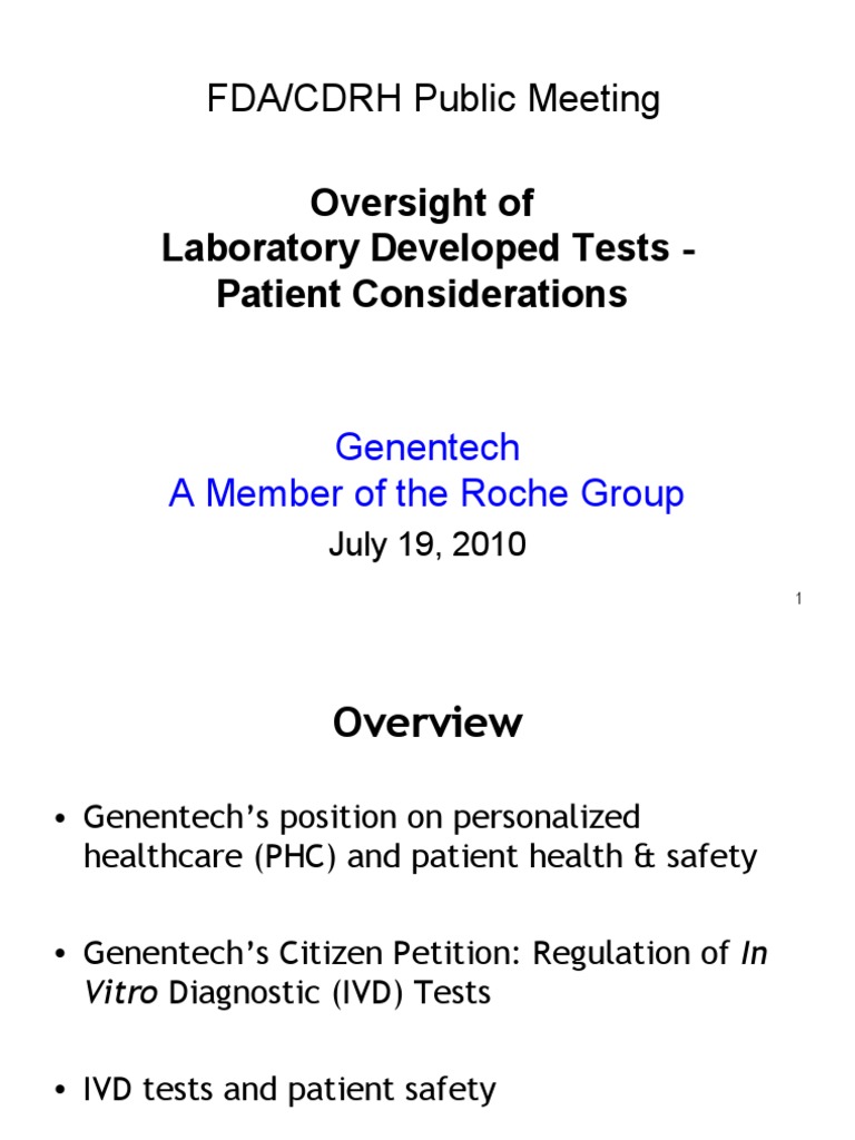 FDA/CDRH Public Meeting: Oversight of Laboratory Developed Tests ...