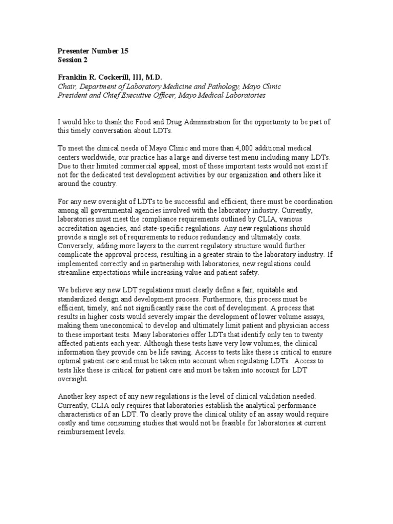 Chair, Department of Laboratory Medicine and Pathology, Mayo Clinic ...