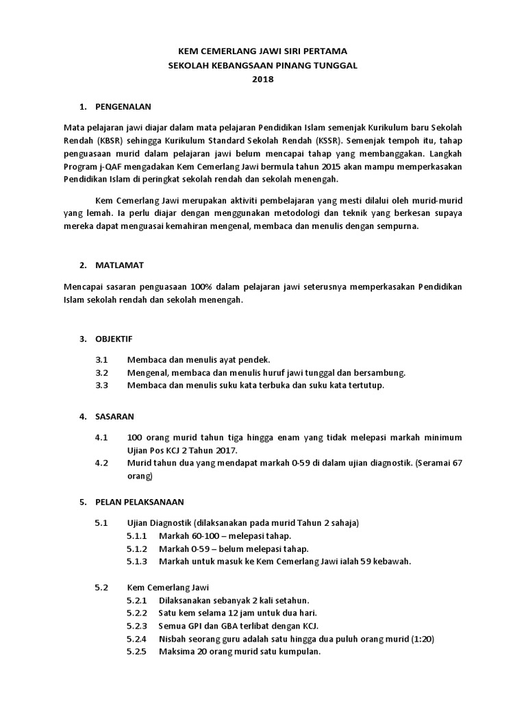 Kem Cemerlang Jawi SK Pinang Tunggal | PDF