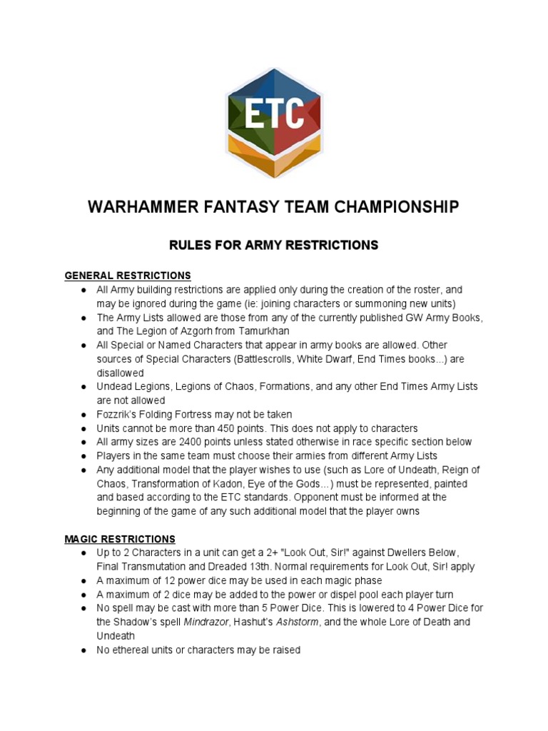 Warhammer Fantasy Army Rules Guide | PDF | Campaign Settings | Fantasy