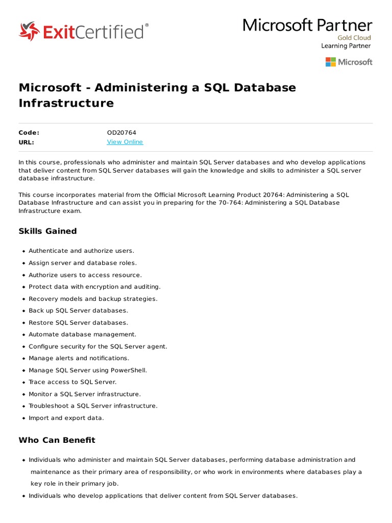 Administering A SQL Database Infrastructure | PDF | Microsoft Sql Server | Databases