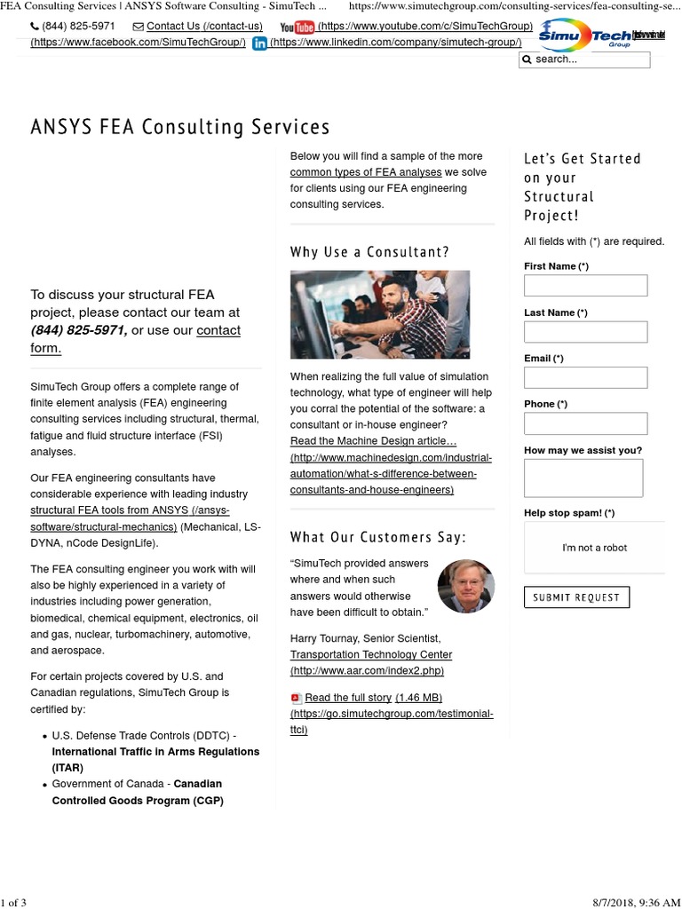 FEA Consulting Services - ANSYS Software Consulting - SimuTech Group | PDF | Finite Element ...