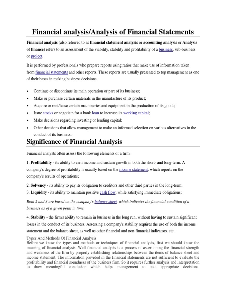 Analysis of Financial Statements | Download Free PDF | Balance Sheet ...