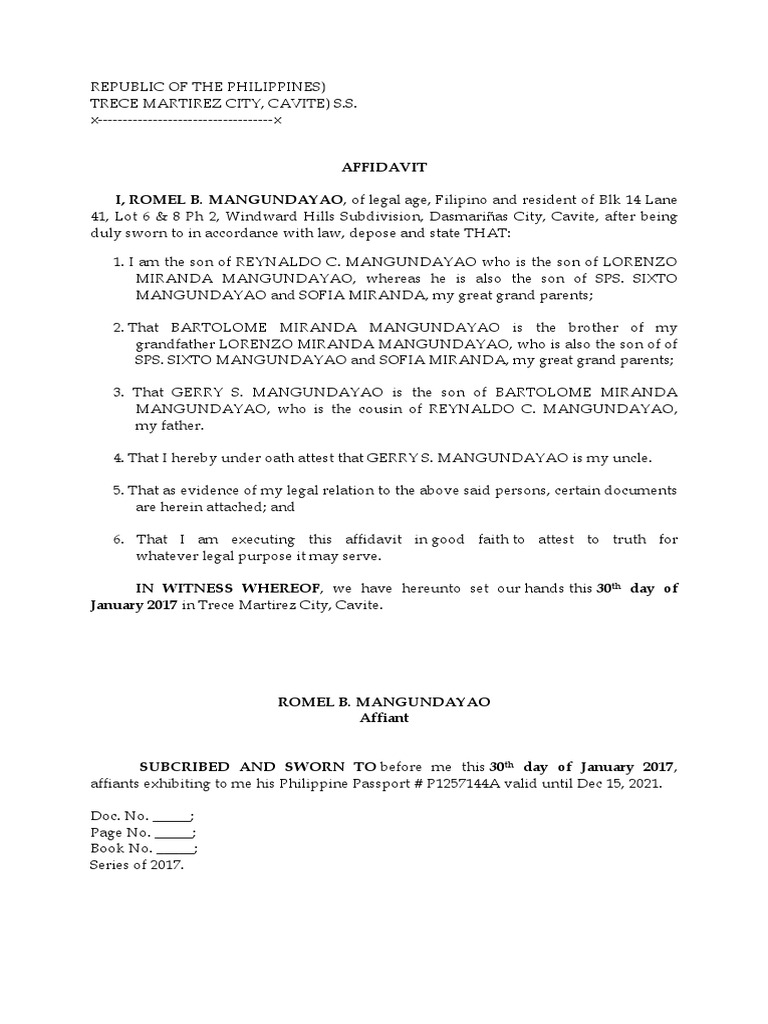 Affidavit of Relation | PDF