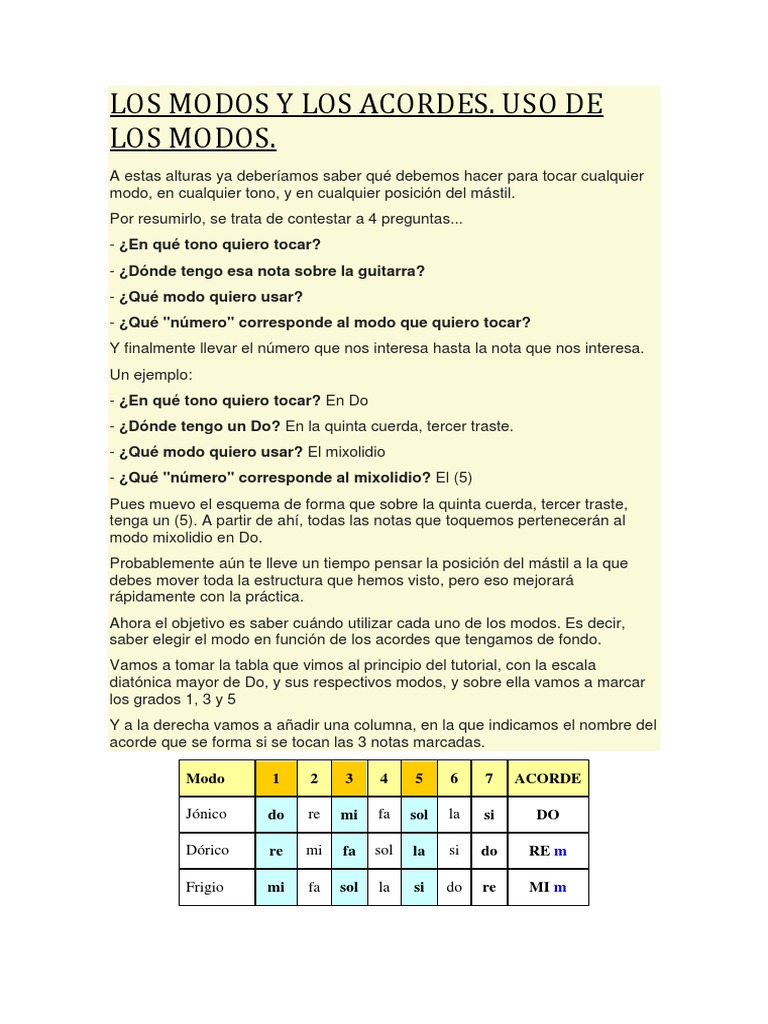 Los Modos y Los Acordes | PDF | Acorde (Música) | Escala (música)