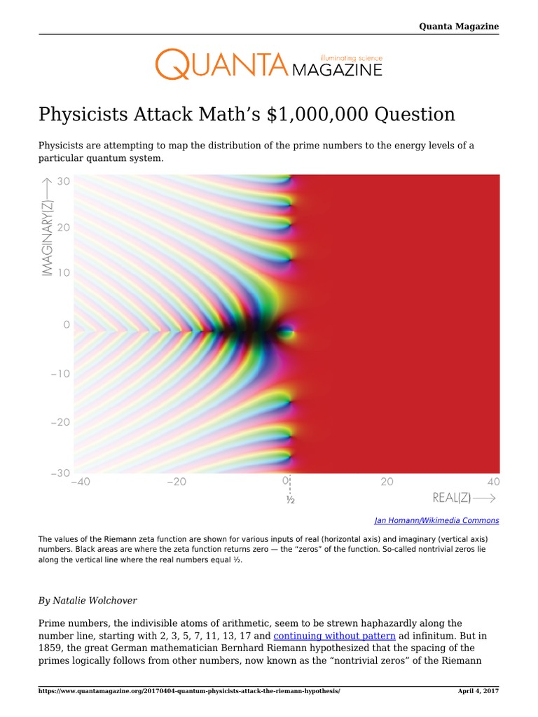 Quantum Physicists Attack The Riemann Hypothesis | PDF | Quantum Mechanics | Complex Number