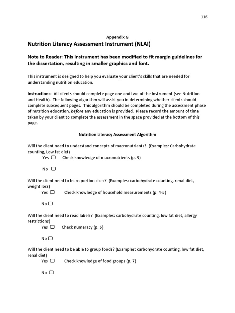 Nutrition Literacy Assessment Instrument (NLAI) | Download Free PDF ...