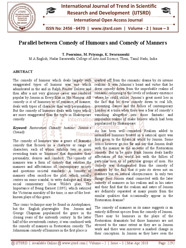 Parallel Between Comedy of Humours and Comedy of Manners | PDF | Ben ...