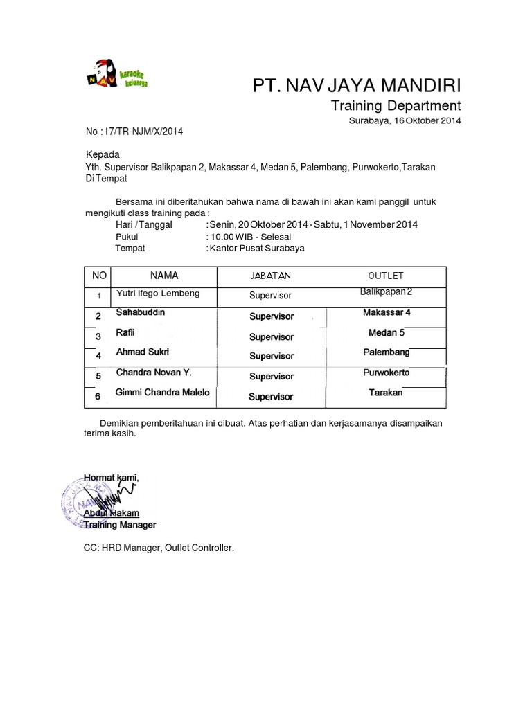 Surat Undangan Training | PDF
