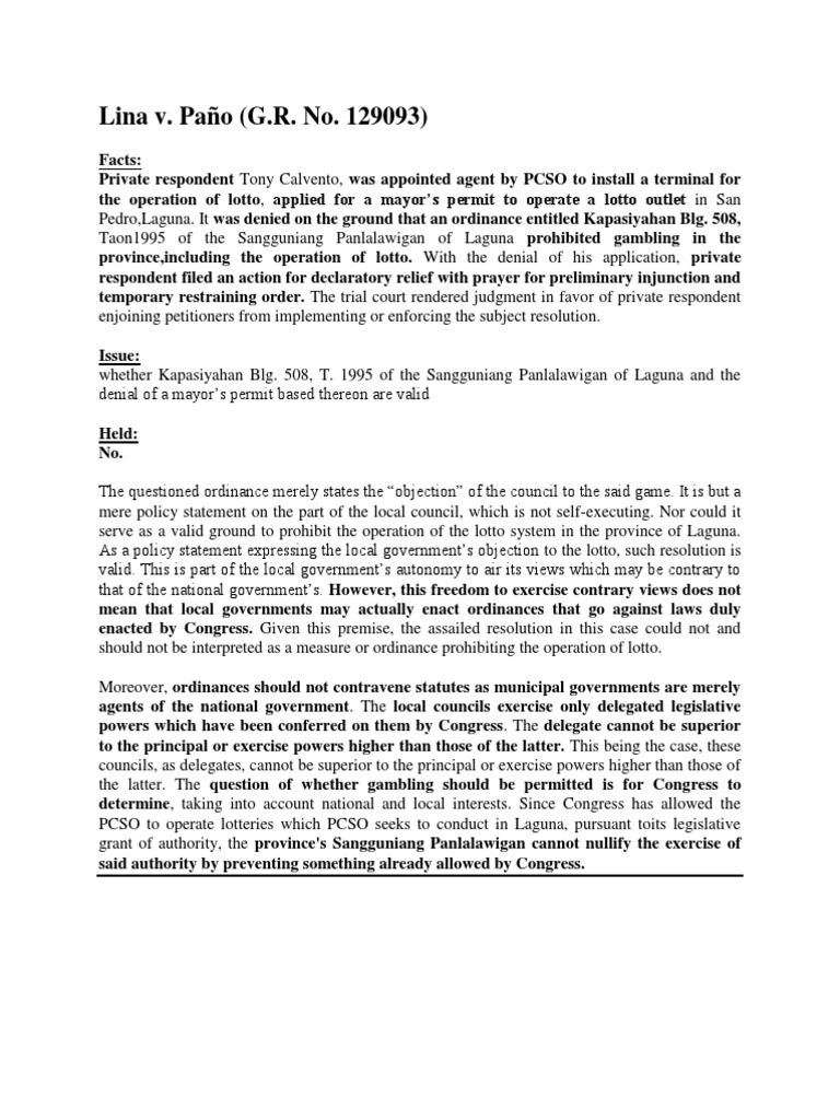 Lina v. Paño (G.R. No. 129093) | PDF | Injunction | Public Law