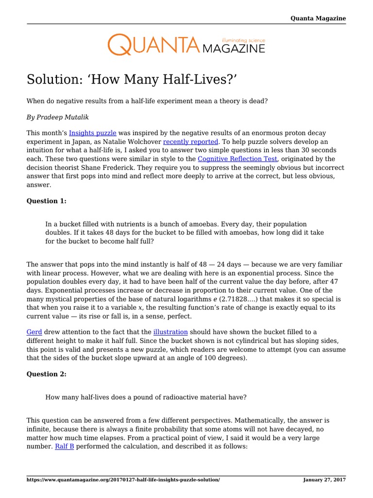 Half Life Insights Puzzle Solution | PDF | Confidence Interval ...