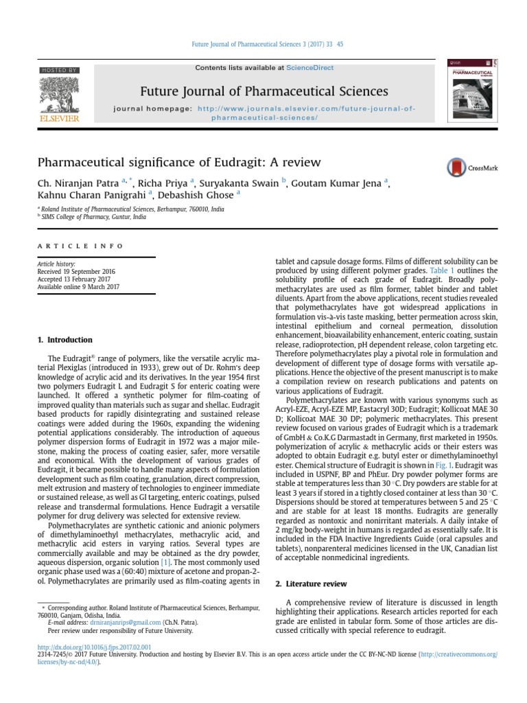 Future Journal of Pharmaceutical Sciences | PDF | Tablet (Pharmacy ...