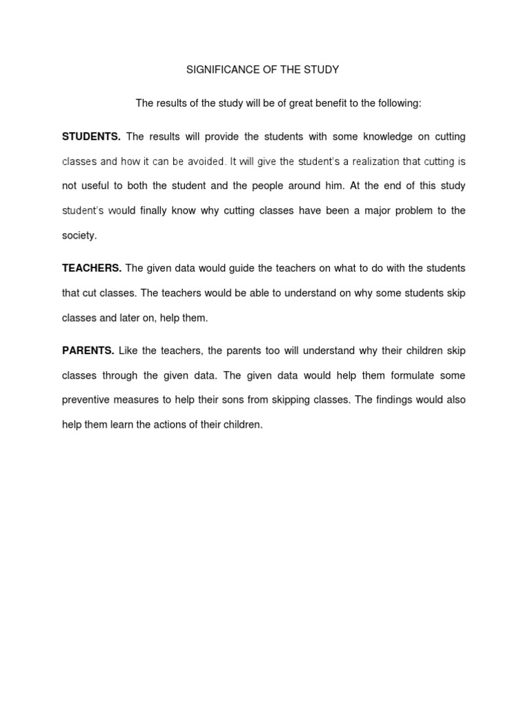 Significance of The Study | PDF | Questionnaire | Teachers