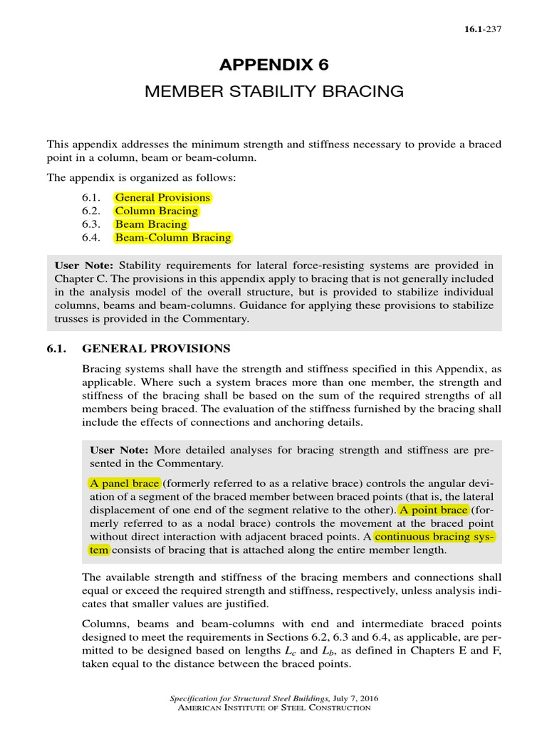 Member Stability Bracing: Appendix 6 | PDF | Beam (Structure) | Bending