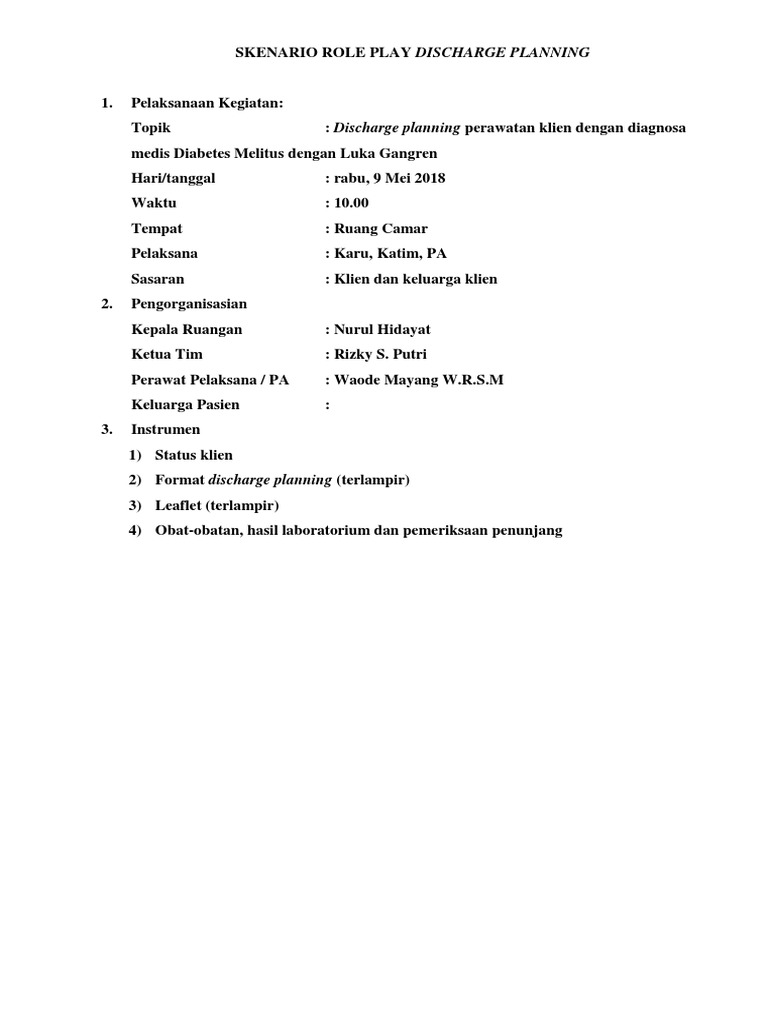 Skenario Role Play Discharge Planning | PDF | Kesehatan Holistik