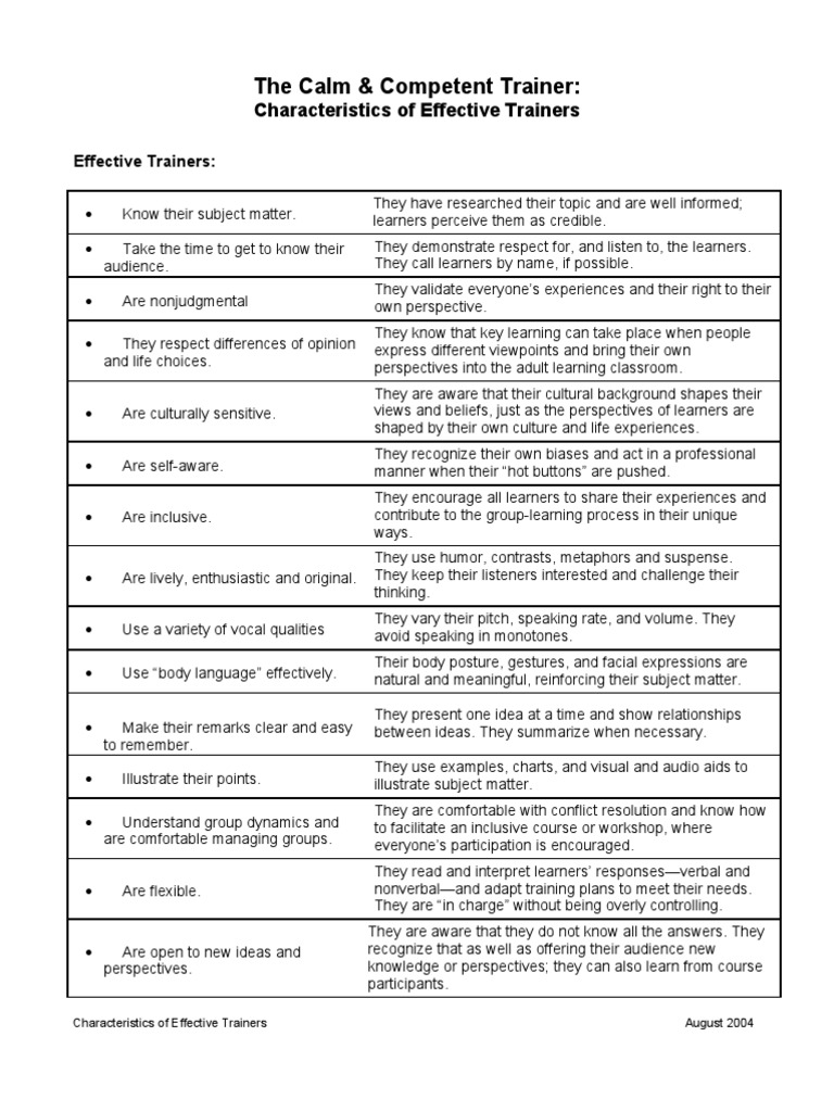 The Calm & Competent Trainer:: Characteristics of Effective Trainers ...