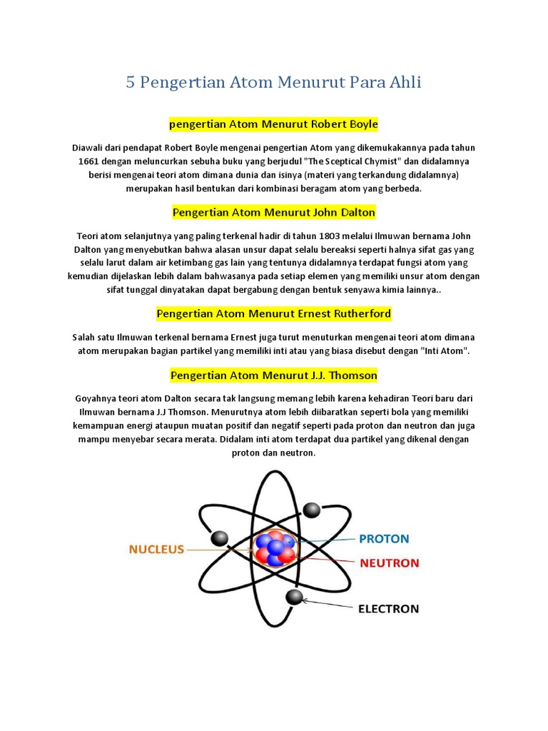 5 Pengertian Atom Menurut para Ahli | PDF