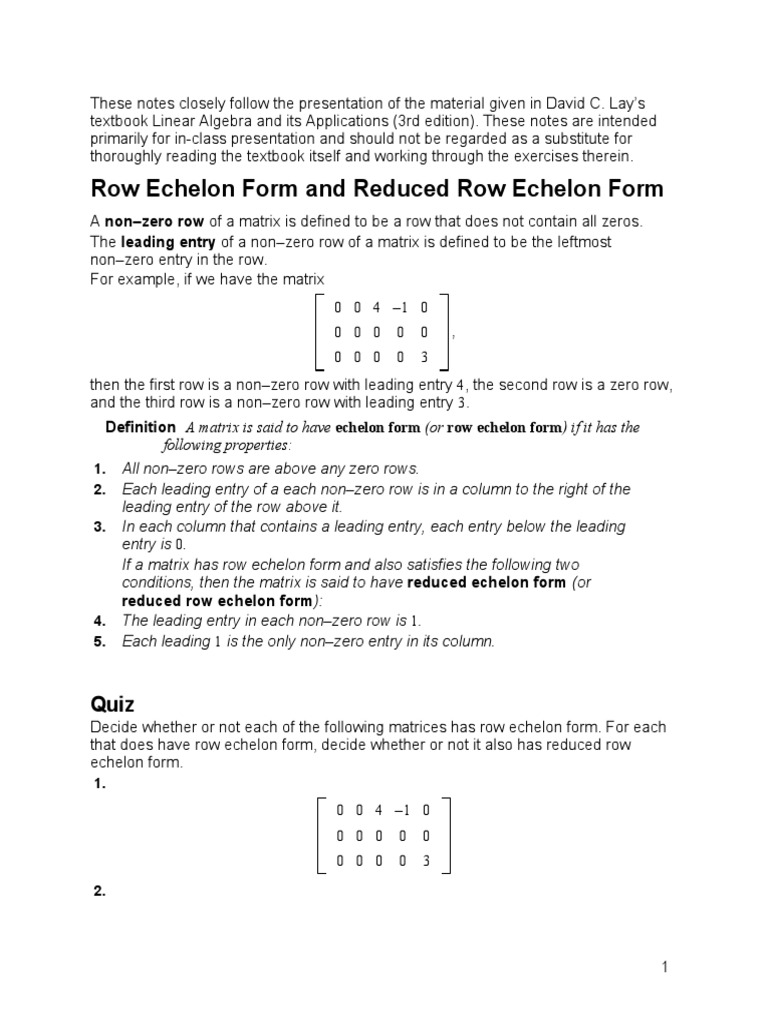 Row Echelon Form and Reduced Row Echelon Form | PDF | System Of Linear ...