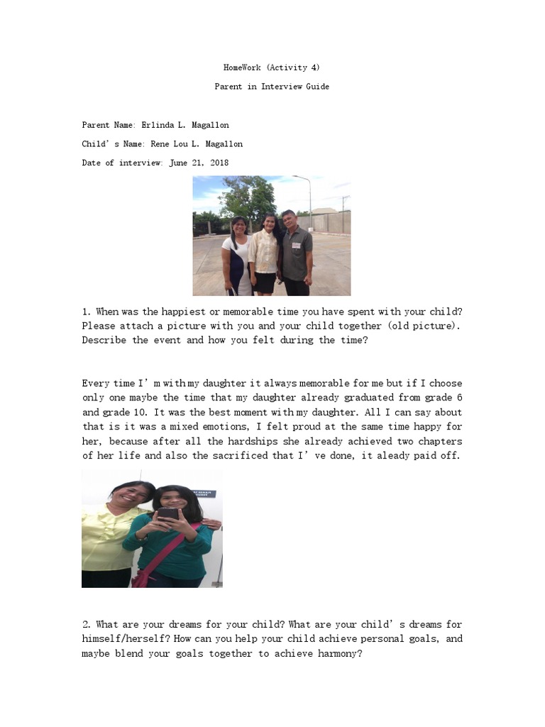 Homework (Activity 4) Parent in Interview Guide | PDF