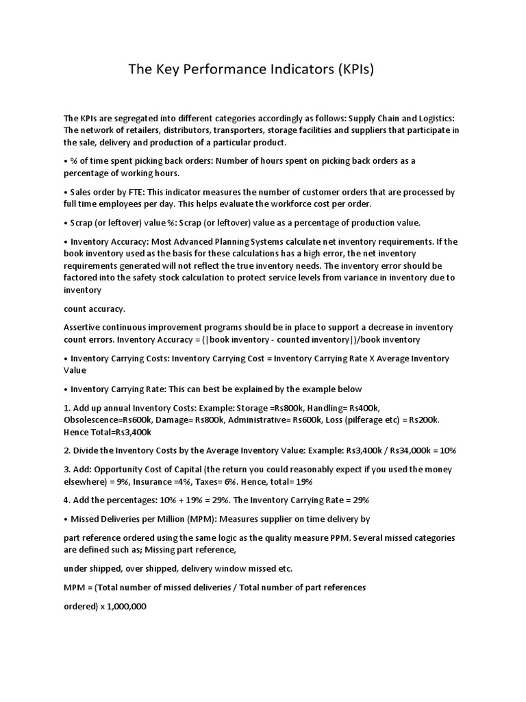 The Key Performance Indicators | PDF | Performance Indicator | Inventory