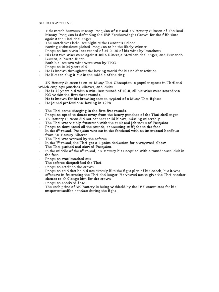 Sportswriting Contest Material | PDF | Combat | Sports