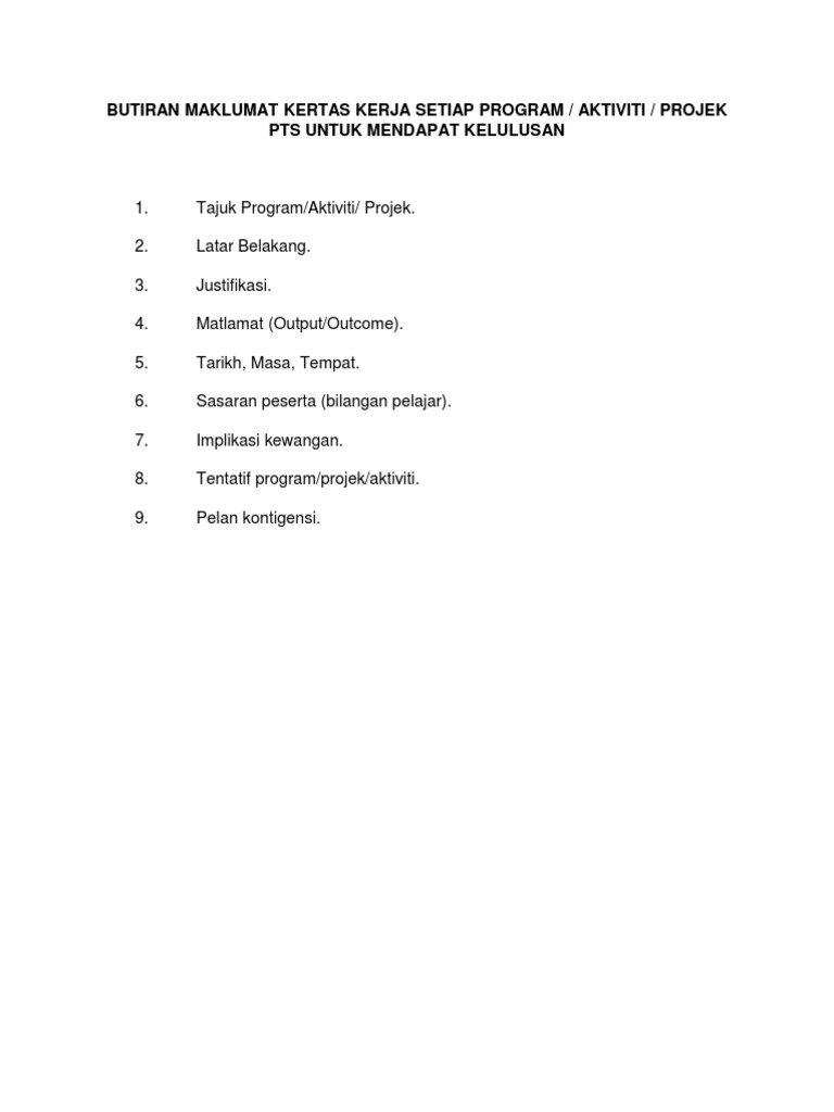Butiran Maklumat Kertas Kerja Setiap Program | PDF