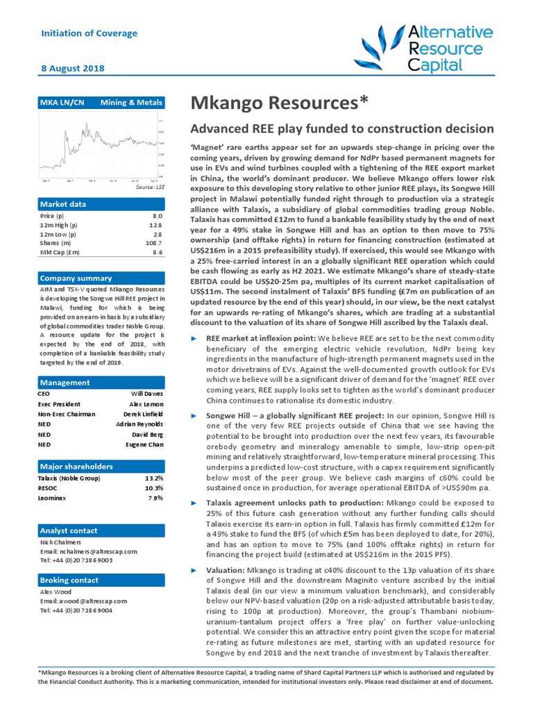 Mkango Resources : Advanced REE Play Funded To Construction Decision ...
