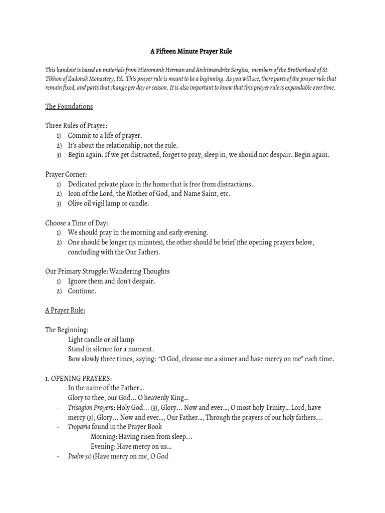 Fifteen Minute Prayer Rule PDF | PDF | Prayer | Saint