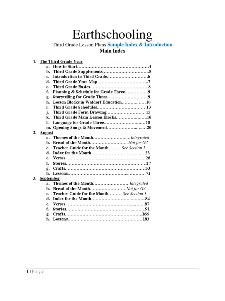 Third Grade Earthschooling Plans | PDF | Waldorf Education | Vocabulary