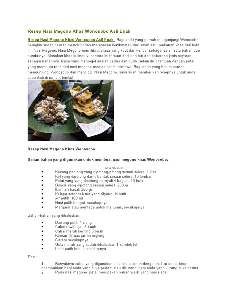 Resep Nasi Megono Khas Wonosobo Asli Enak | PDF