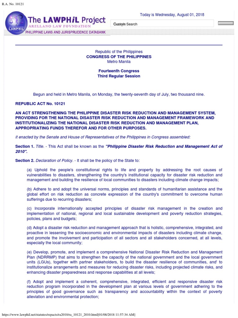 Ra No 10121 - DRRM | PDF | Risk Management | Hazards