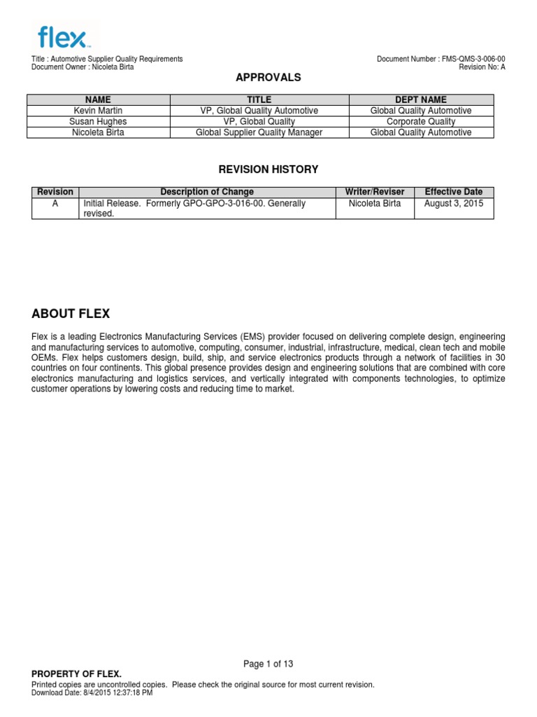 Automotive Supplier Quality Requirements | PDF | Specification ...